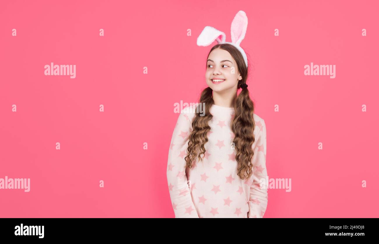 happy easter teen girl in bunny rabbit ears and pajamas, copy space, easter Stock Photo - Alamy
