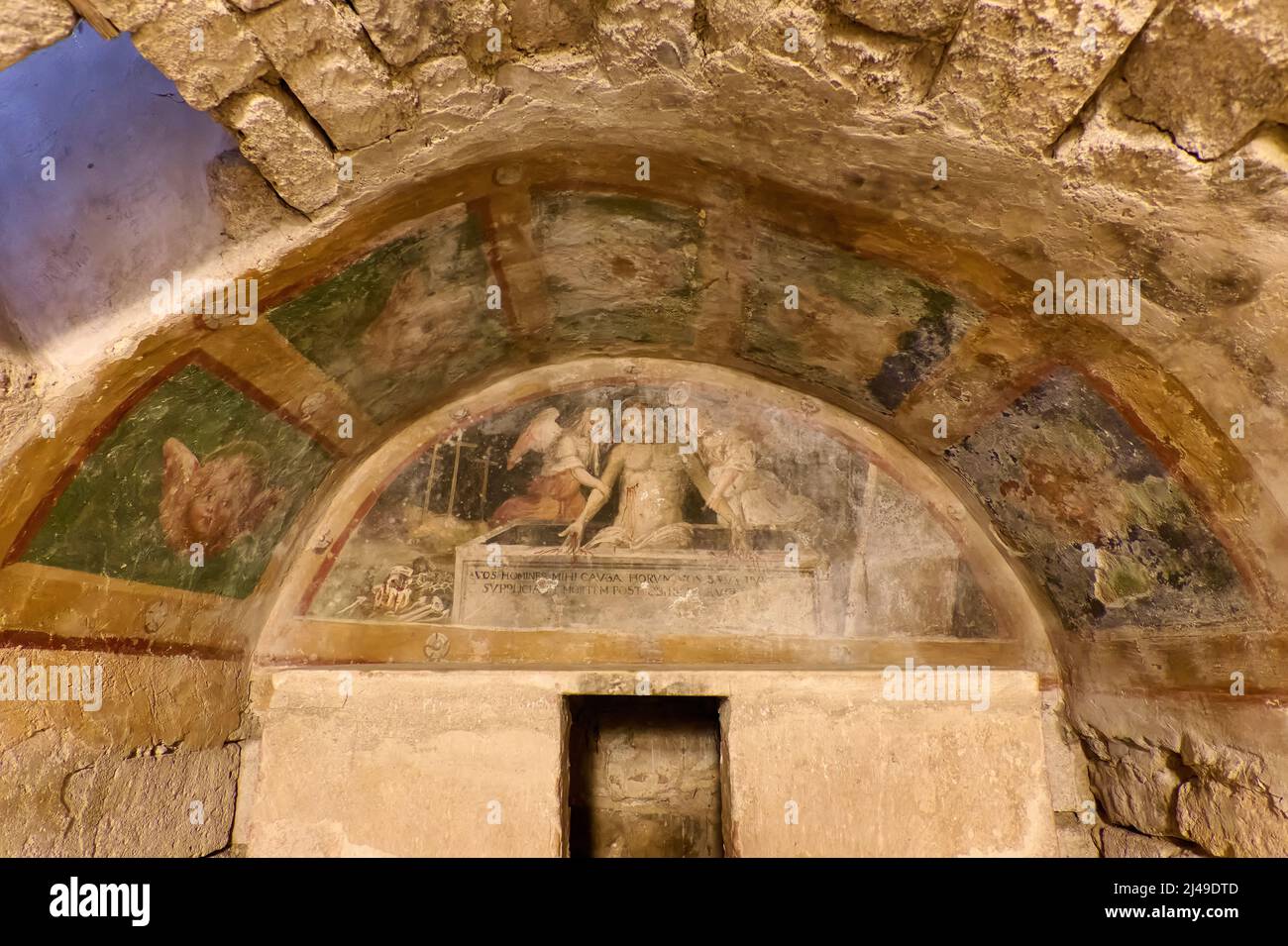 wall painting inside crypt in church of Abbazia di Santantimo abbey ...