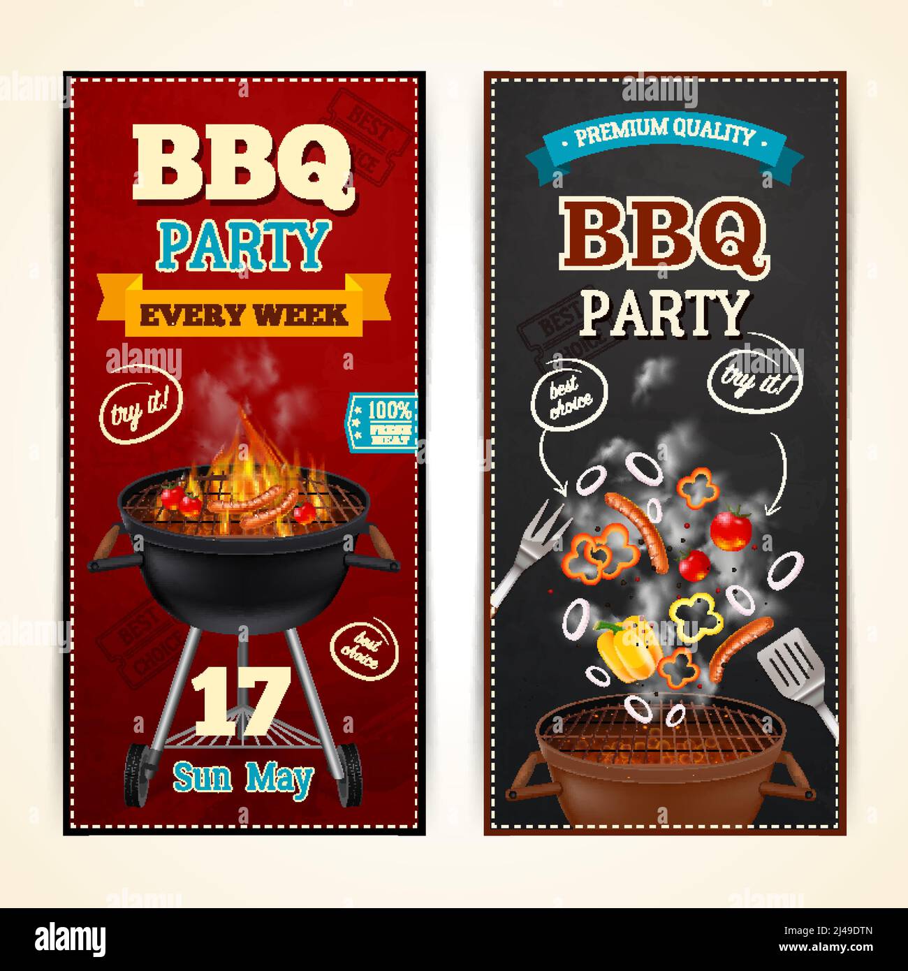 Barbecue party vertical realistic banners set with sausages and ...