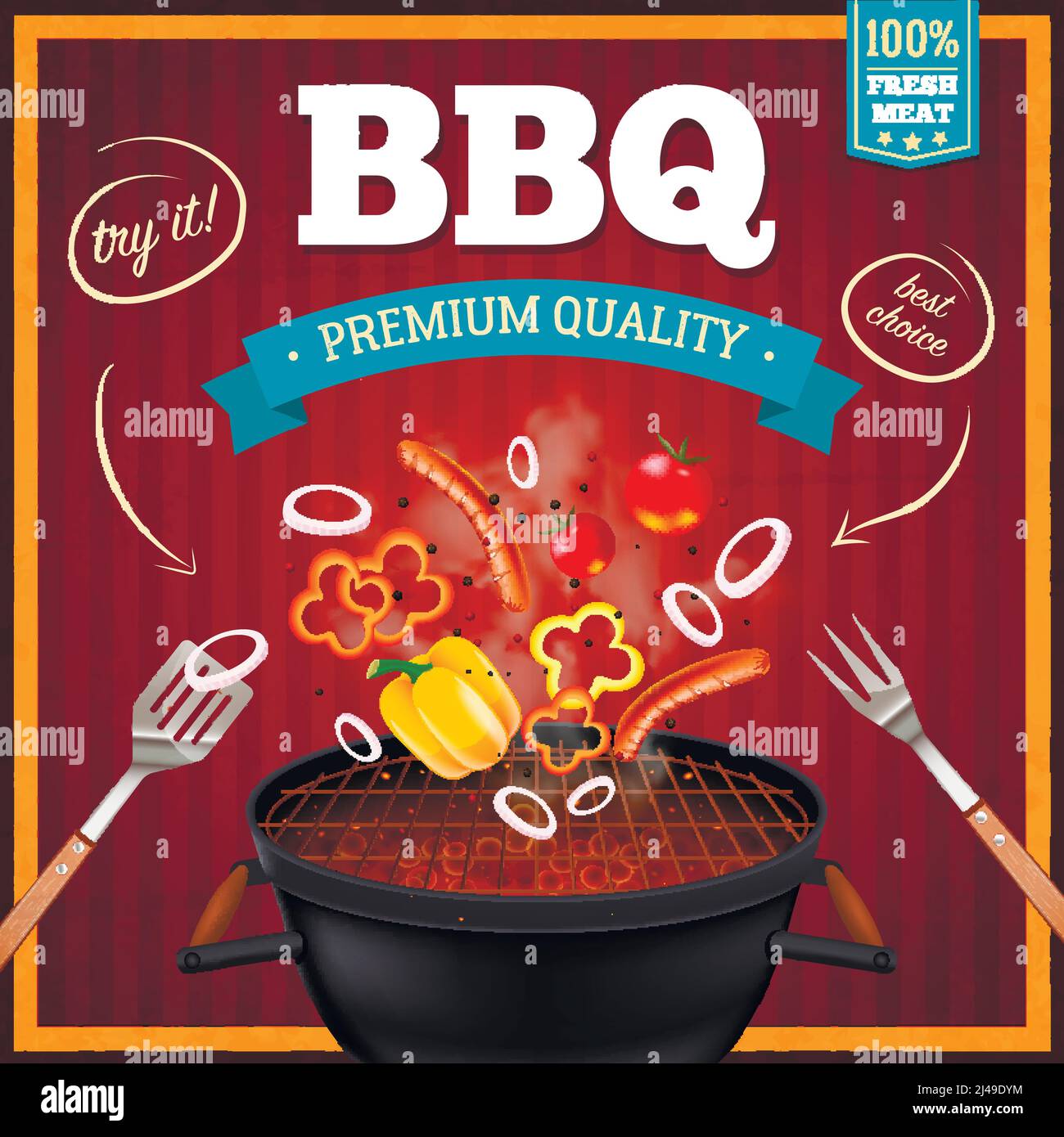 Barbecue realistic poster with premium quality and best choice symbols ...