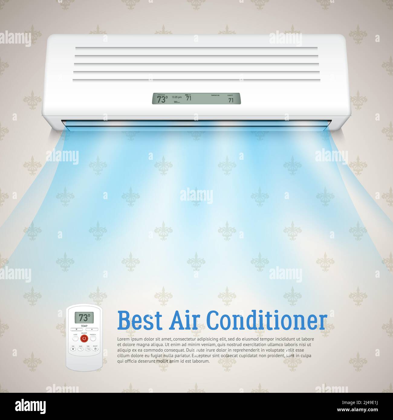 Best air conditioner realistic background with cold air symbols vector ...