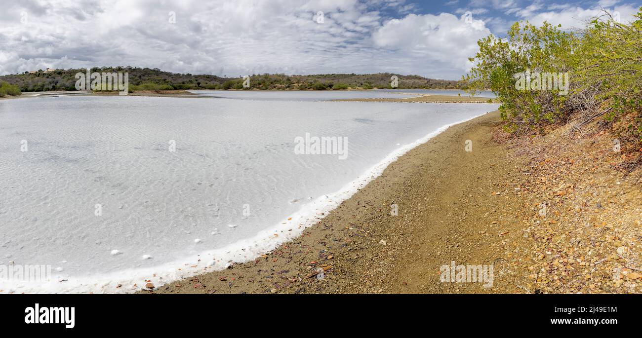 Panorama of the Jan Thiel Salt Flats on the Caribbean island Curacao ...