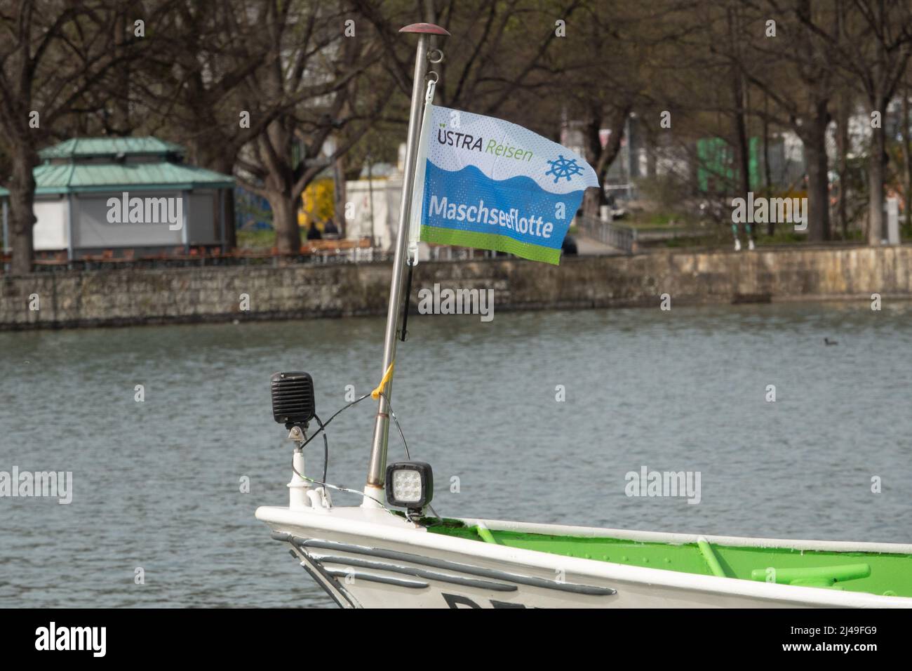 Hanover, Germany. 13th Apr, 2022. A flag waves in the wind on an ...