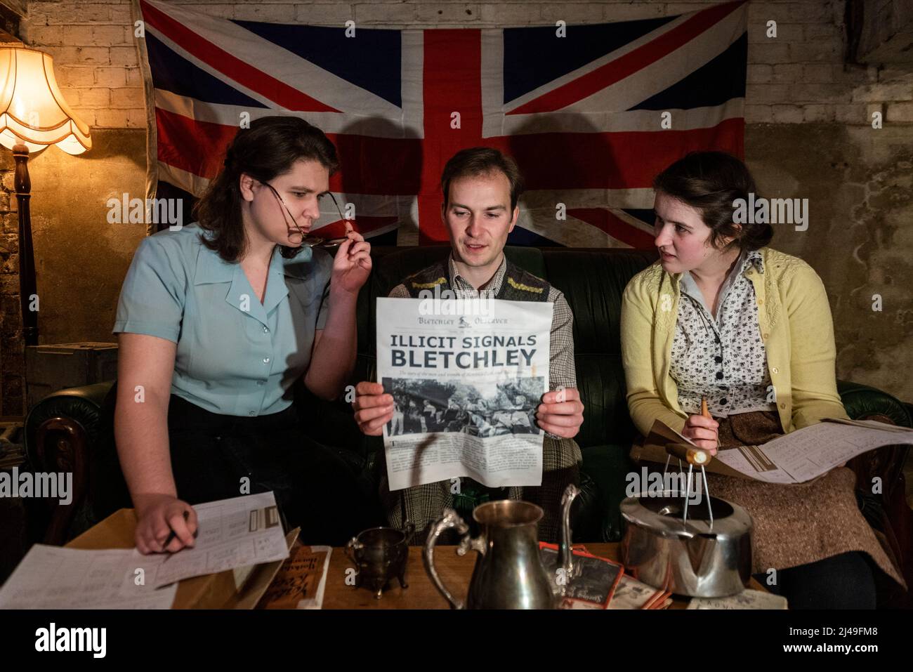 London, UK. 13 April 2022. (L) Amelia Stephenson (Joan Clarke), Timothy ...