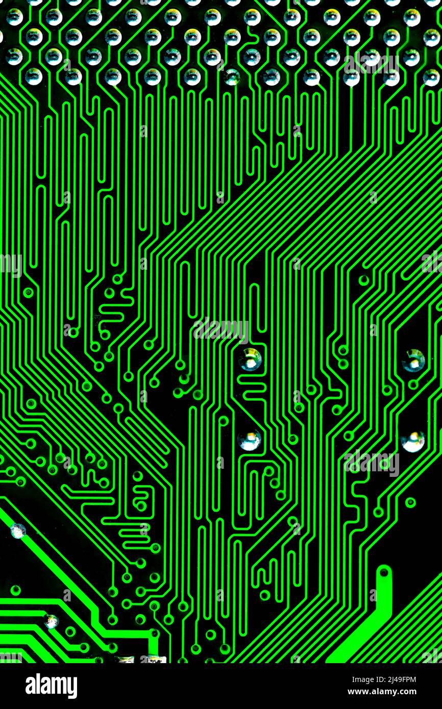 Macro Close up of printed wiring on green PC circuit board Stock Photo ...