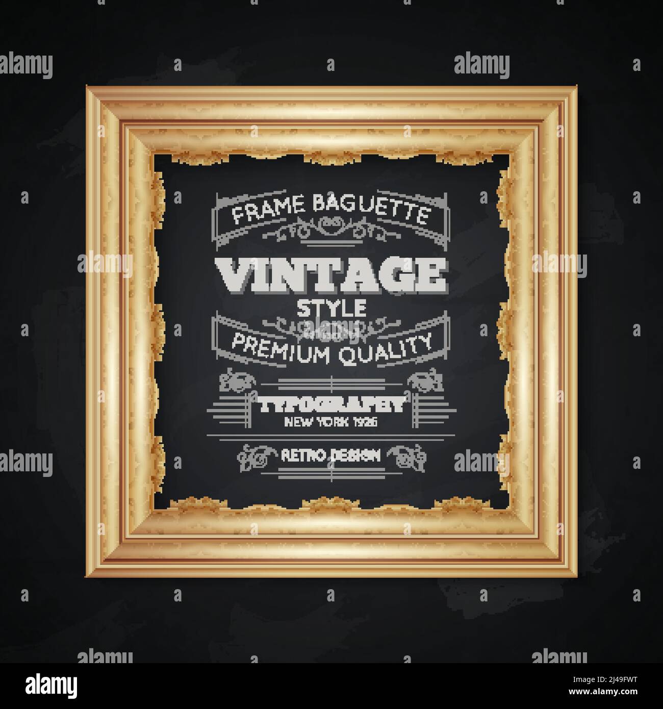 Vintage frame realistic typography with premium quality symbols vector ...