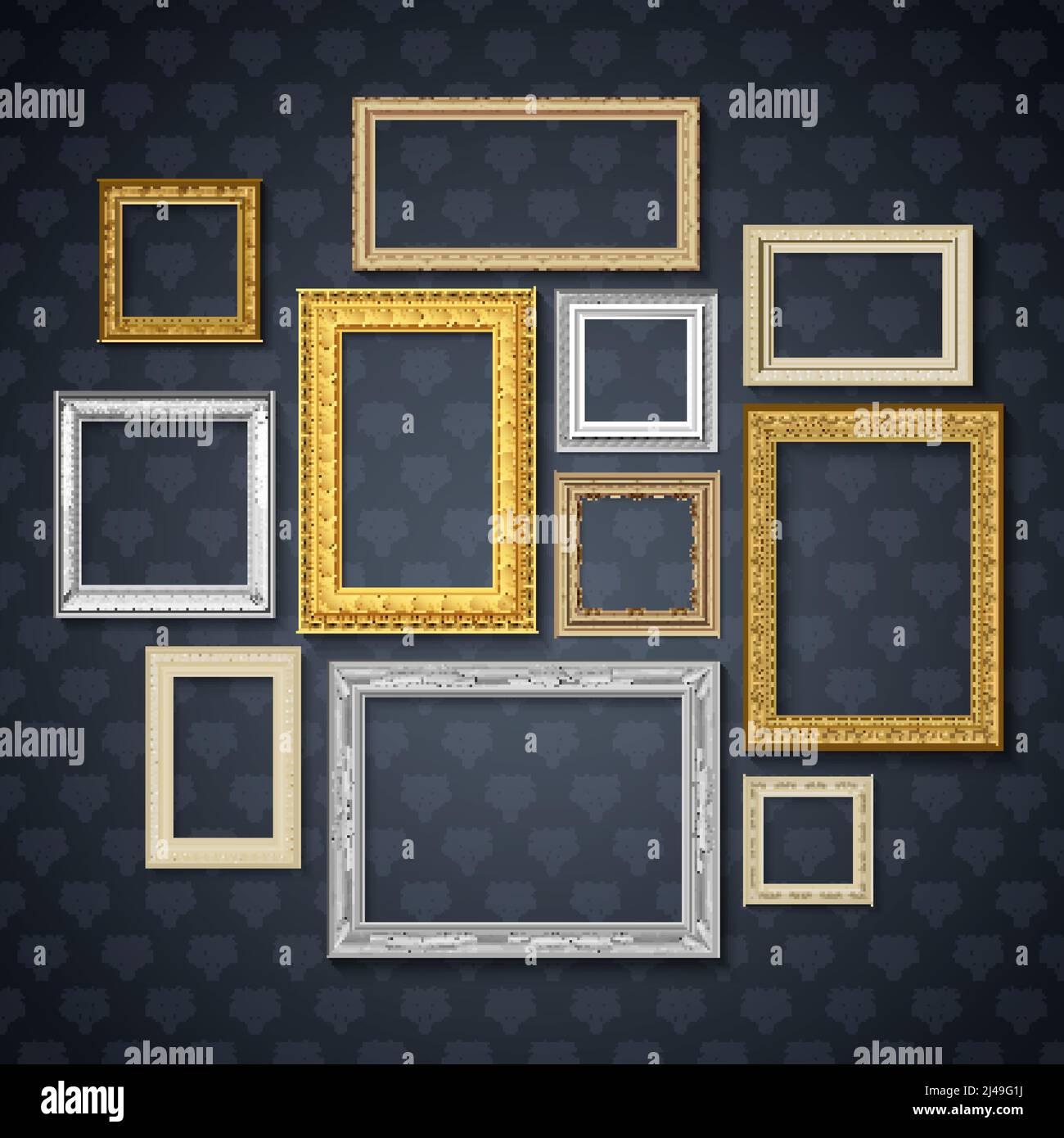 Vintage traditional realistic frames set on dark wall isolated vector ...