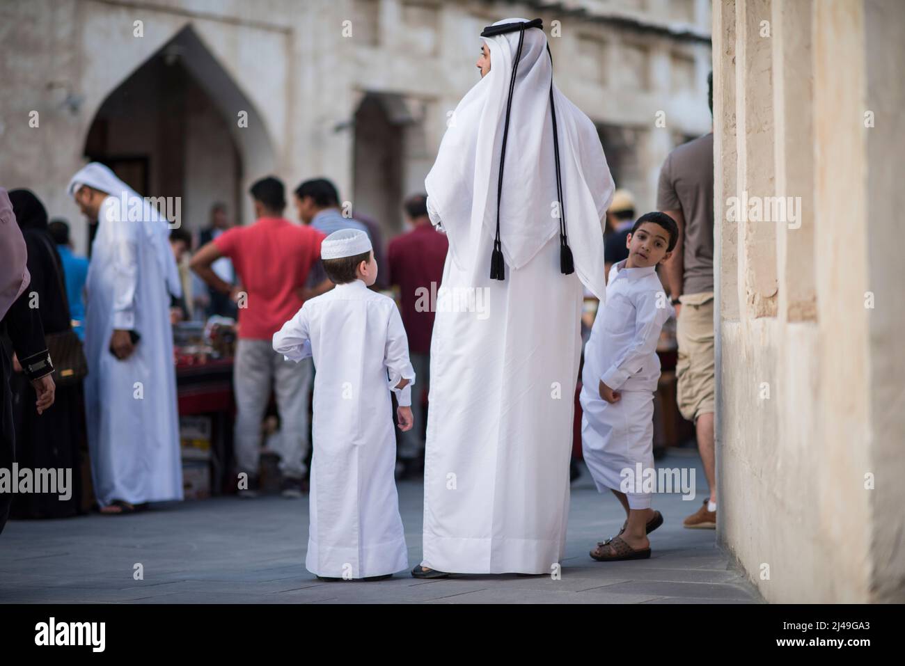 Doha,Qatar - April 22,2022: The Qatari family in traditional attire ...