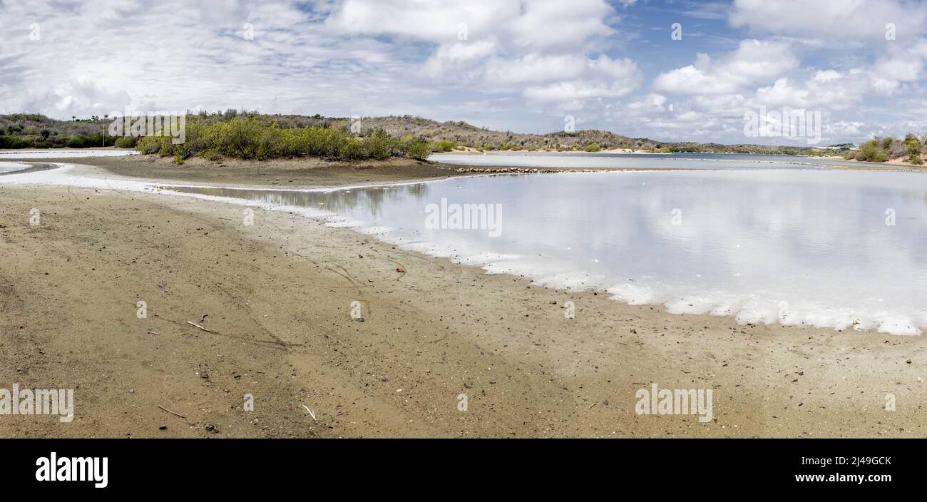 Panorama of the Jan Thiel Salt Flats on the Caribbean island Curacao ...