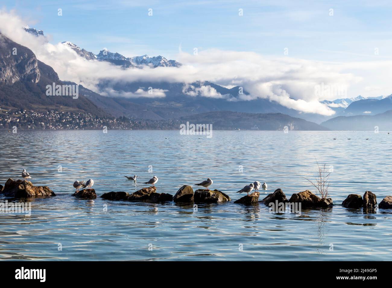 Annecy lake waterfront, scenic landscape of mountain glacial lake in ...