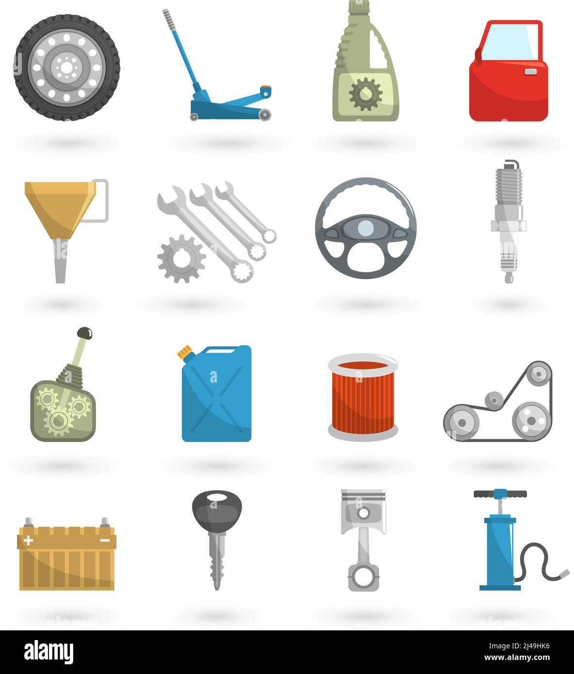 Auto service car repair automobile parts icons flat set isolated vector ...