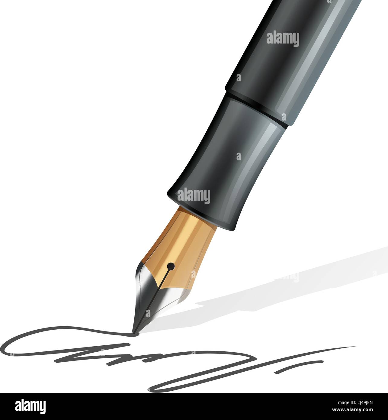 Closeup on fountain pen writing a signature realistic vector ...