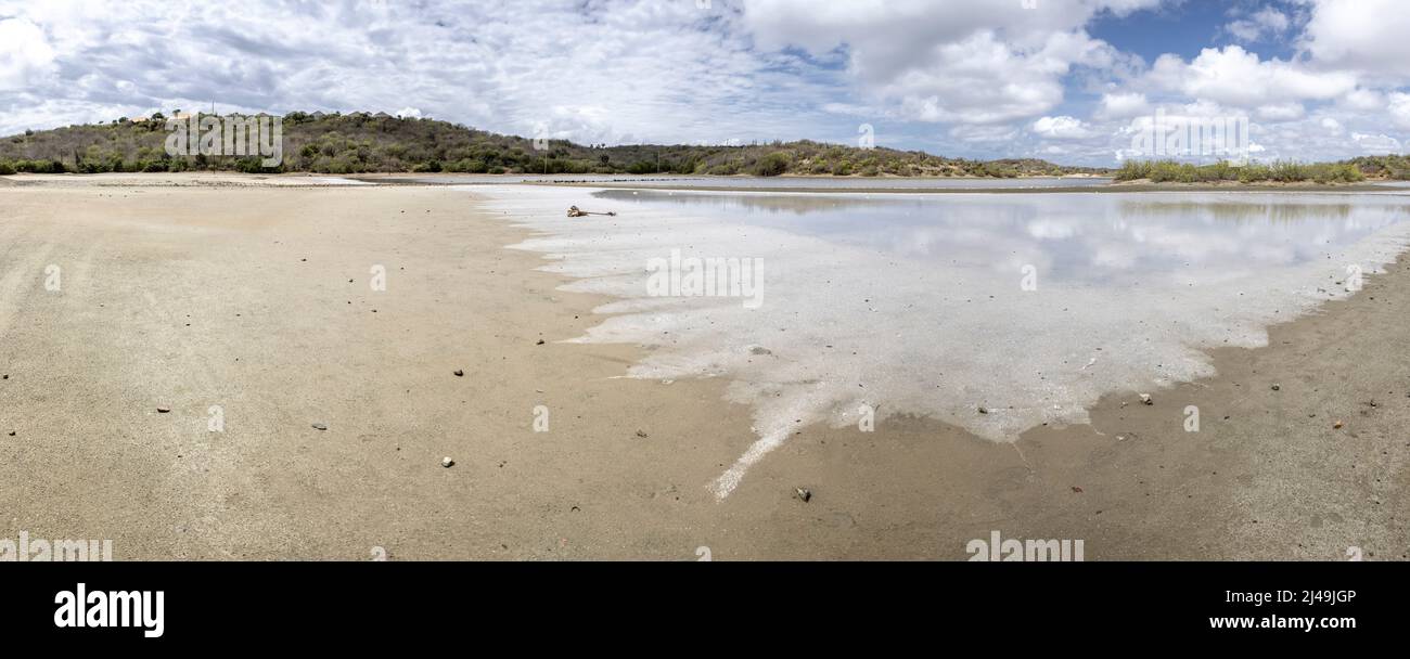Panorama of the Jan Thiel Salt Flats on the Caribbean island Curacao ...