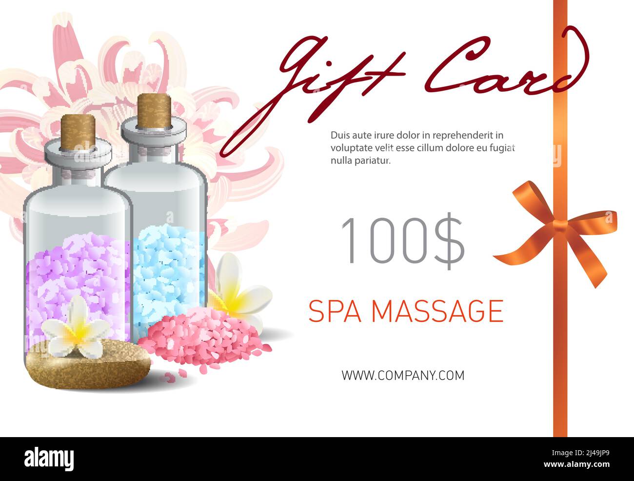 Gift card, spa massage lettering, ribbon and accessories. Spa salon ...