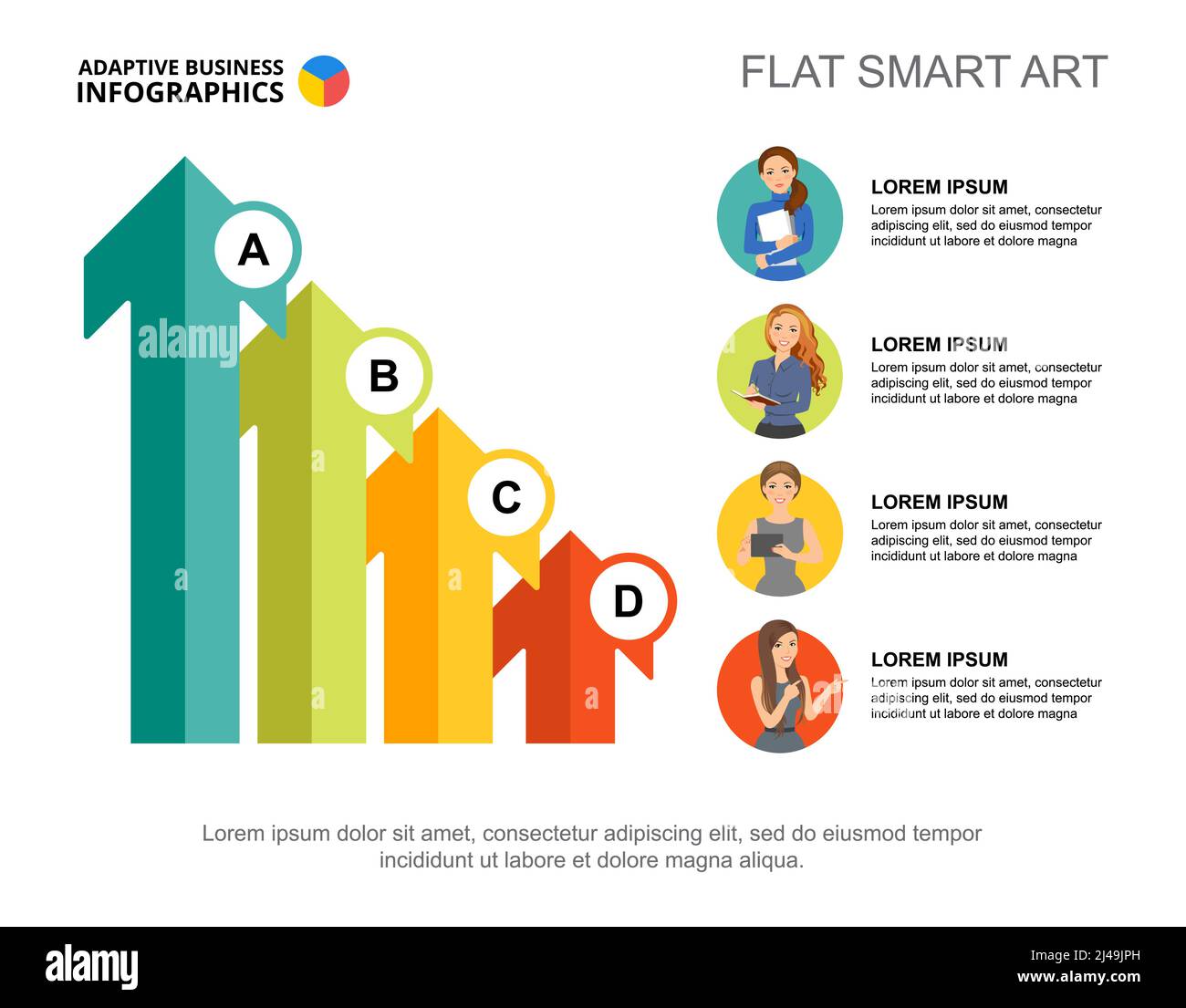Four arrows process chart template for presentation. Business data ...
