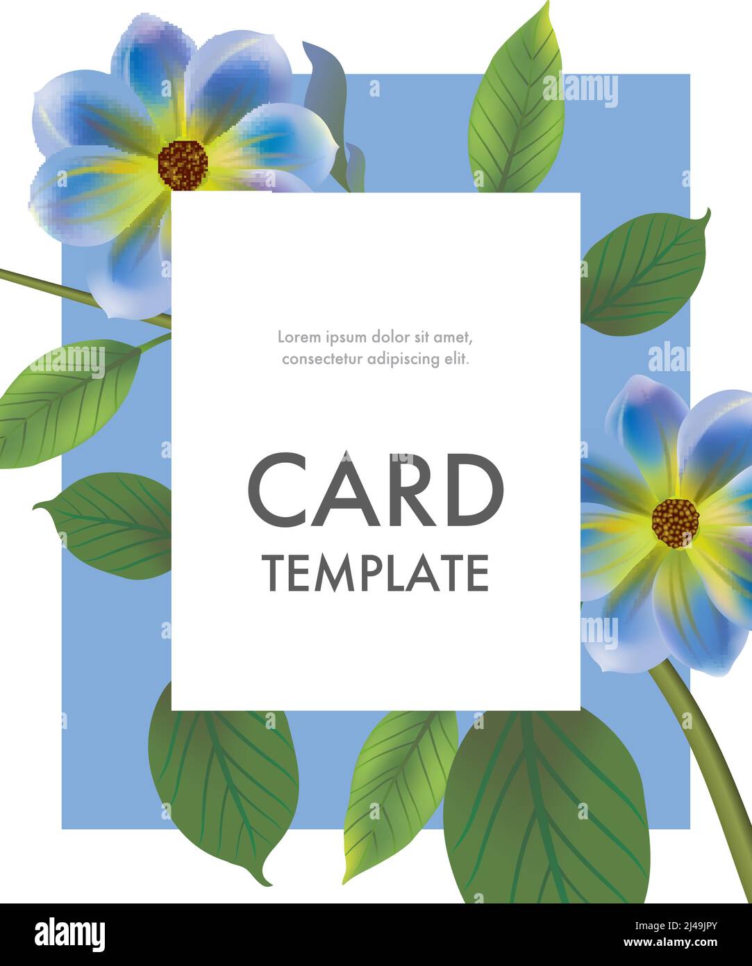 Greeting card template with blue flowers on blue frame. Party, event ...