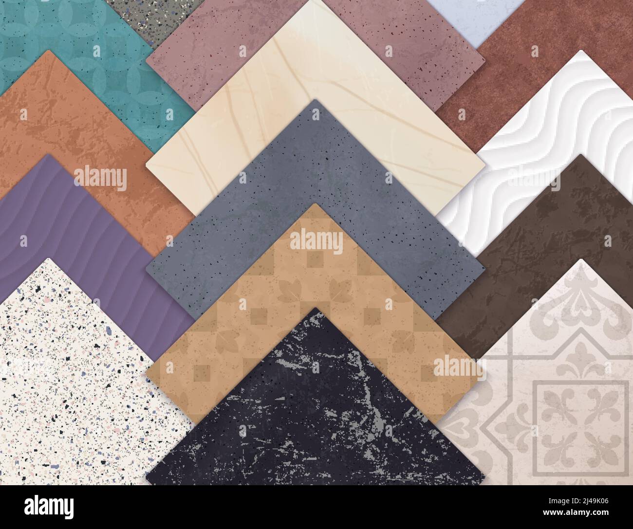 Colored realistic ceramic floor tiles horizontal set with squares of ...