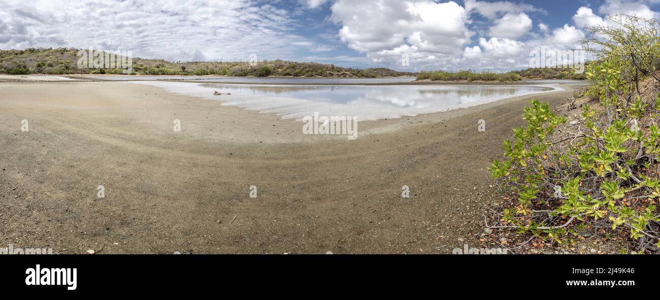 Panorama of the Jan Thiel Salt Flats on the Caribbean island Curacao ...