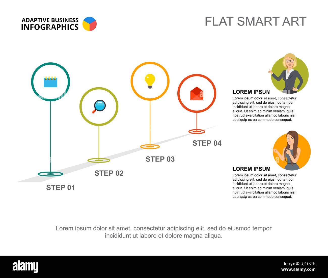 Four stages process chart template for presentation. Business data ...