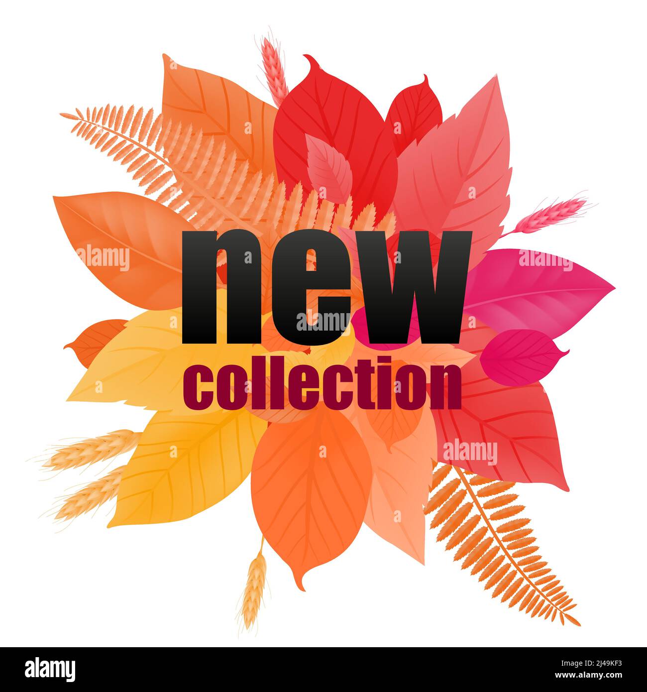 New collection lettering with gradient leaves. Creative inscription on ...