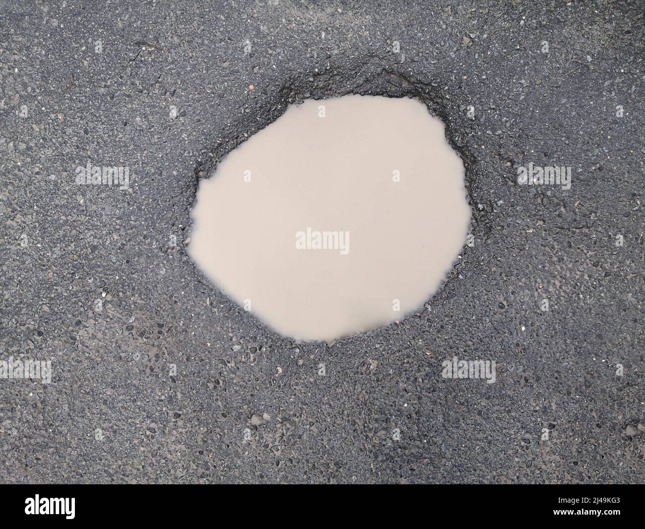 Hole and puddle on bad broken road. destroyed Road with Puddle. Bad ...