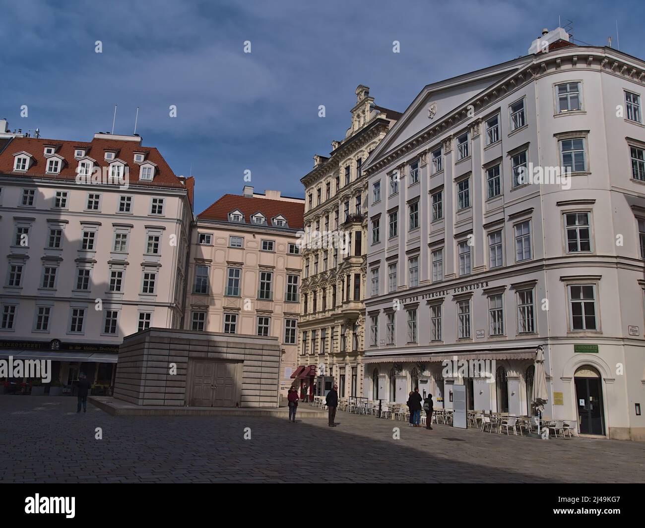 View of town square Judenplatz with famous Holocaust Memorial ...