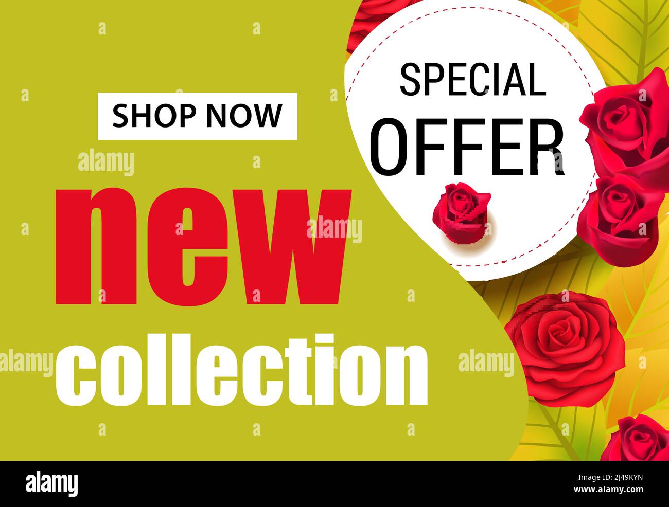 New collection lettering with red roses. Seasonal offer or sale ...