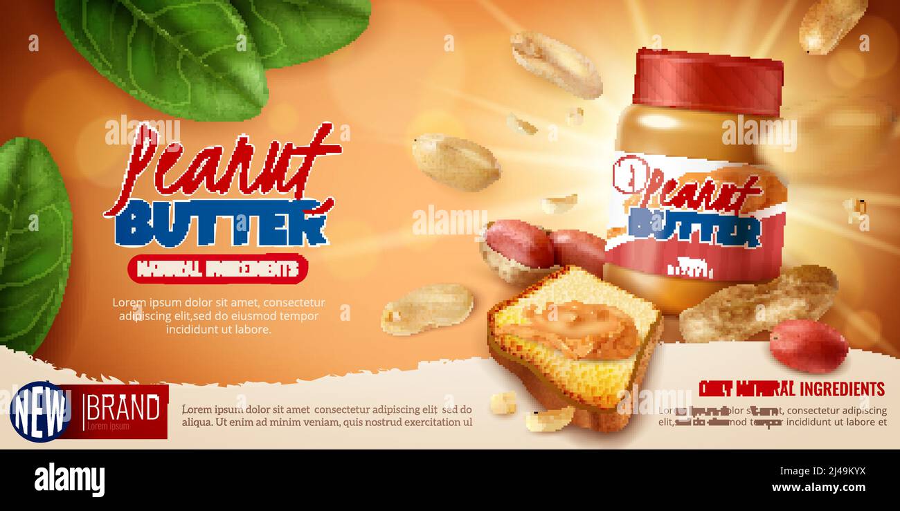 Realistic peanut butter horizontal poster for advertising with branded ...
