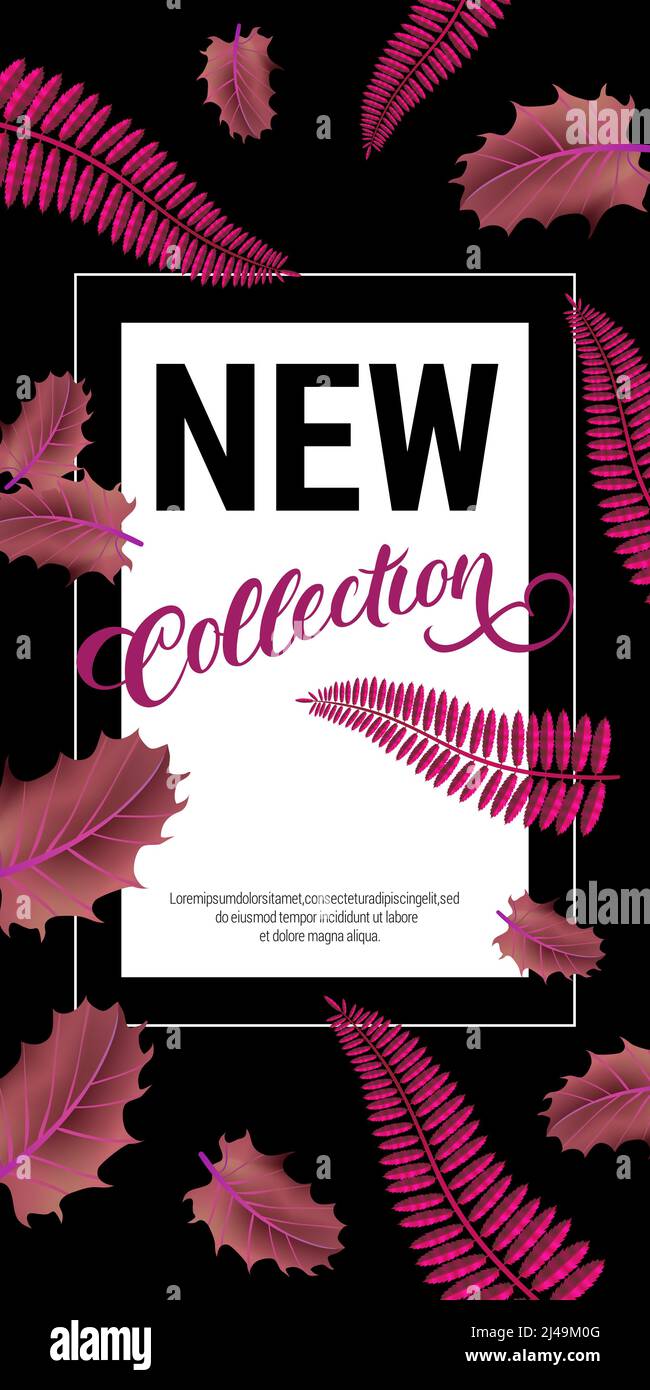 New collection lettering with purple leaves. Autumn offer or sale ...