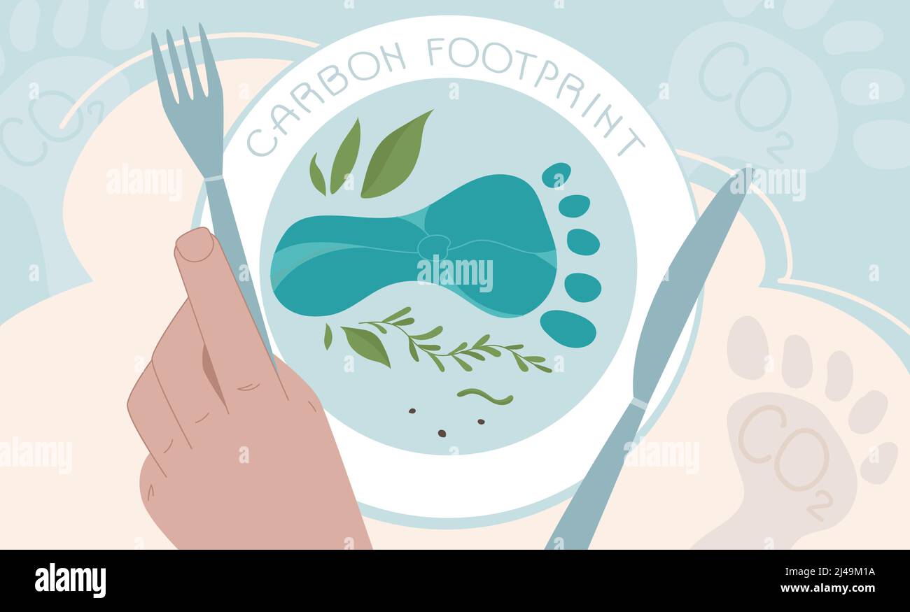 Carbon footprint concept with humans eating meat and a polluted world ...