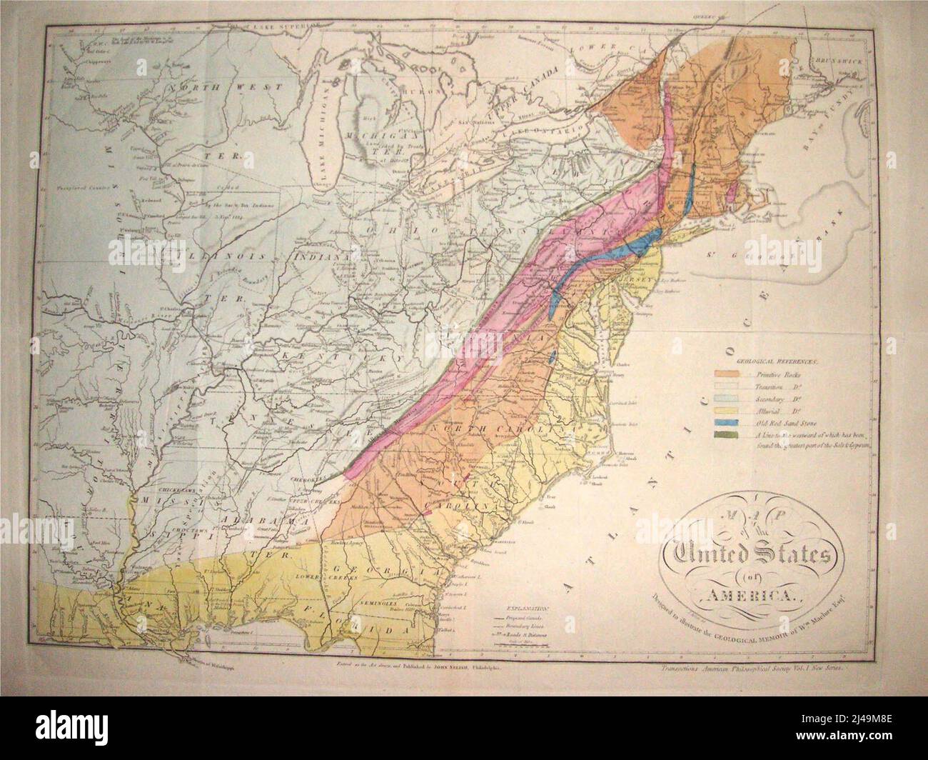 Maclure's Geological Map of the United States, published in 1817 Stock ...