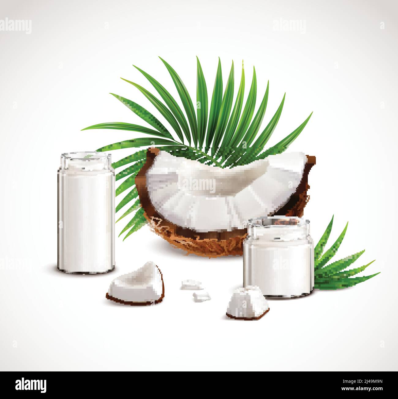 Coconut closeup realistic composition with nut segments white flesh ...