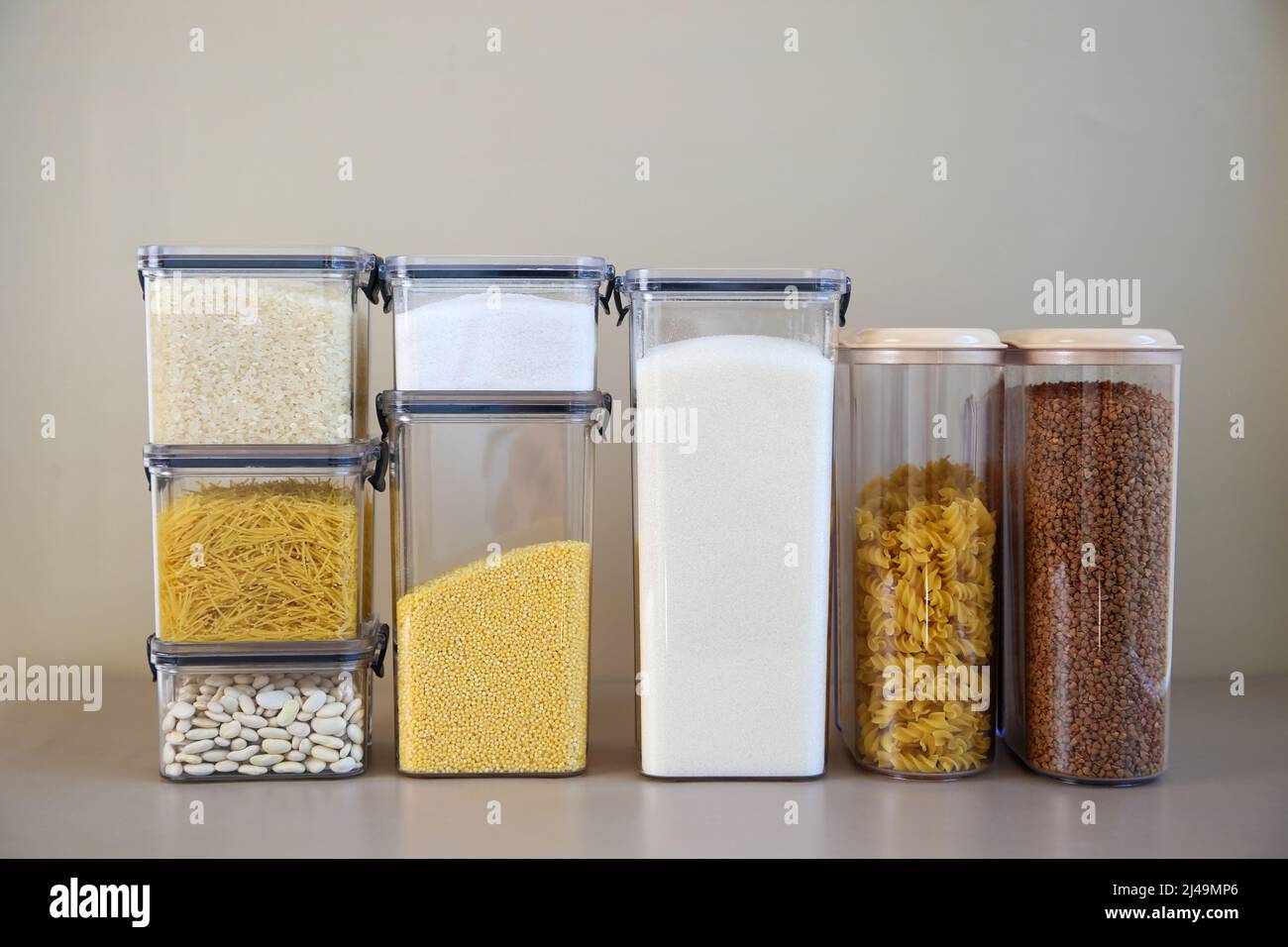 Containers for storing bulk products in the kitchen Stock Photo - Alamy