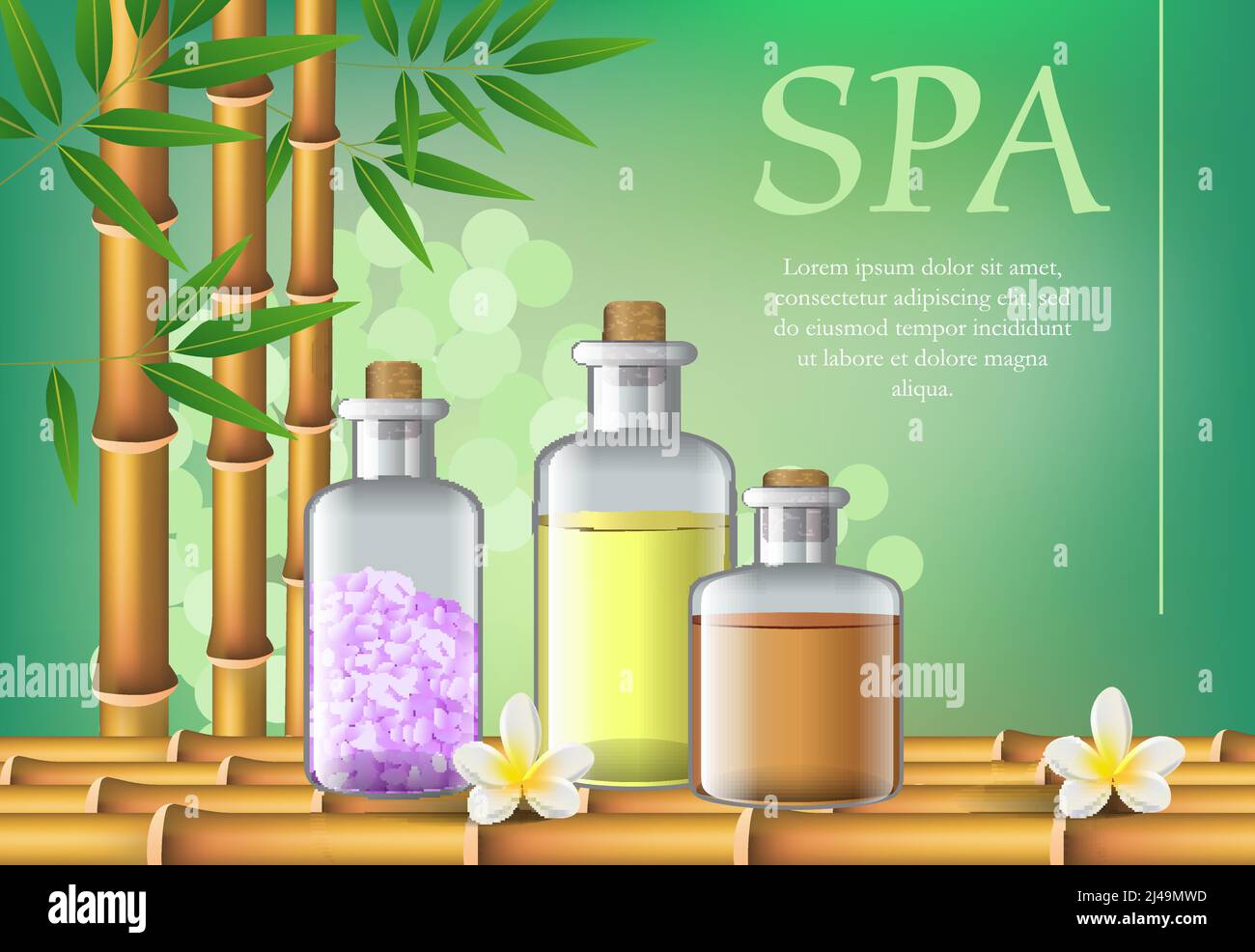 Spa lettering and oil in bottles. Spa salon advertising poster design ...