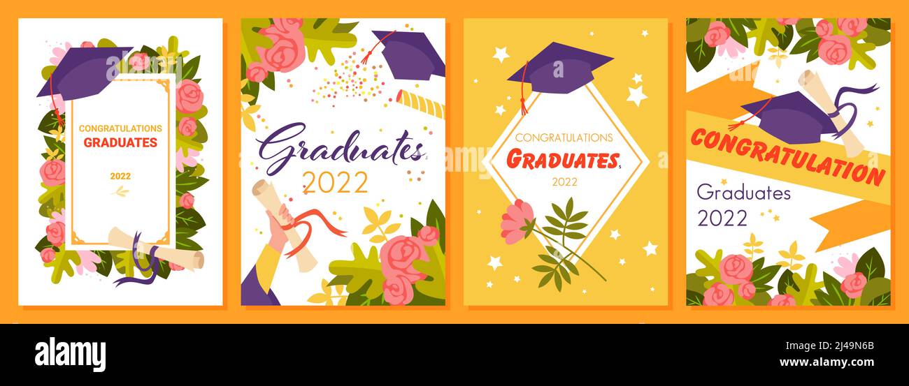 Congratulations, graduates 2022 lettering in greeting card set, diploma ...