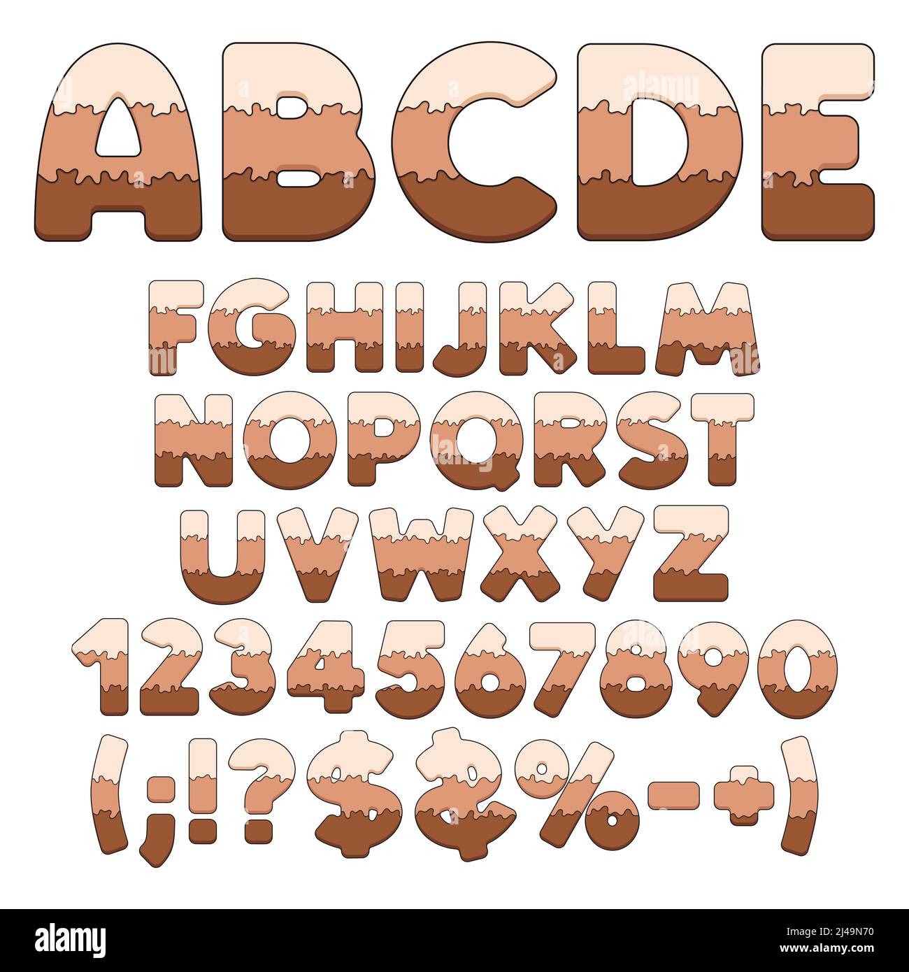 Alphabet, letters, numbers and signs from layers of chocolate, milk ...