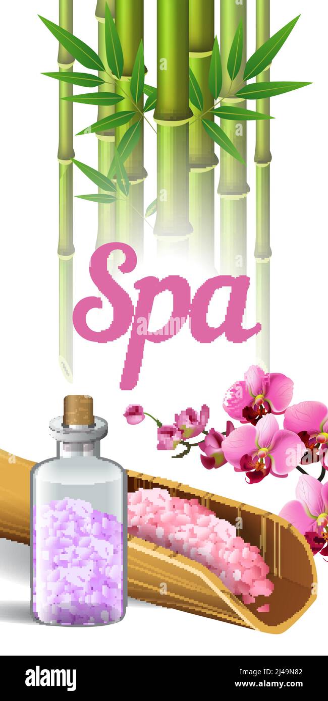 Spa lettering, bamboo, orchid and salt. Spa salon advertising poster ...