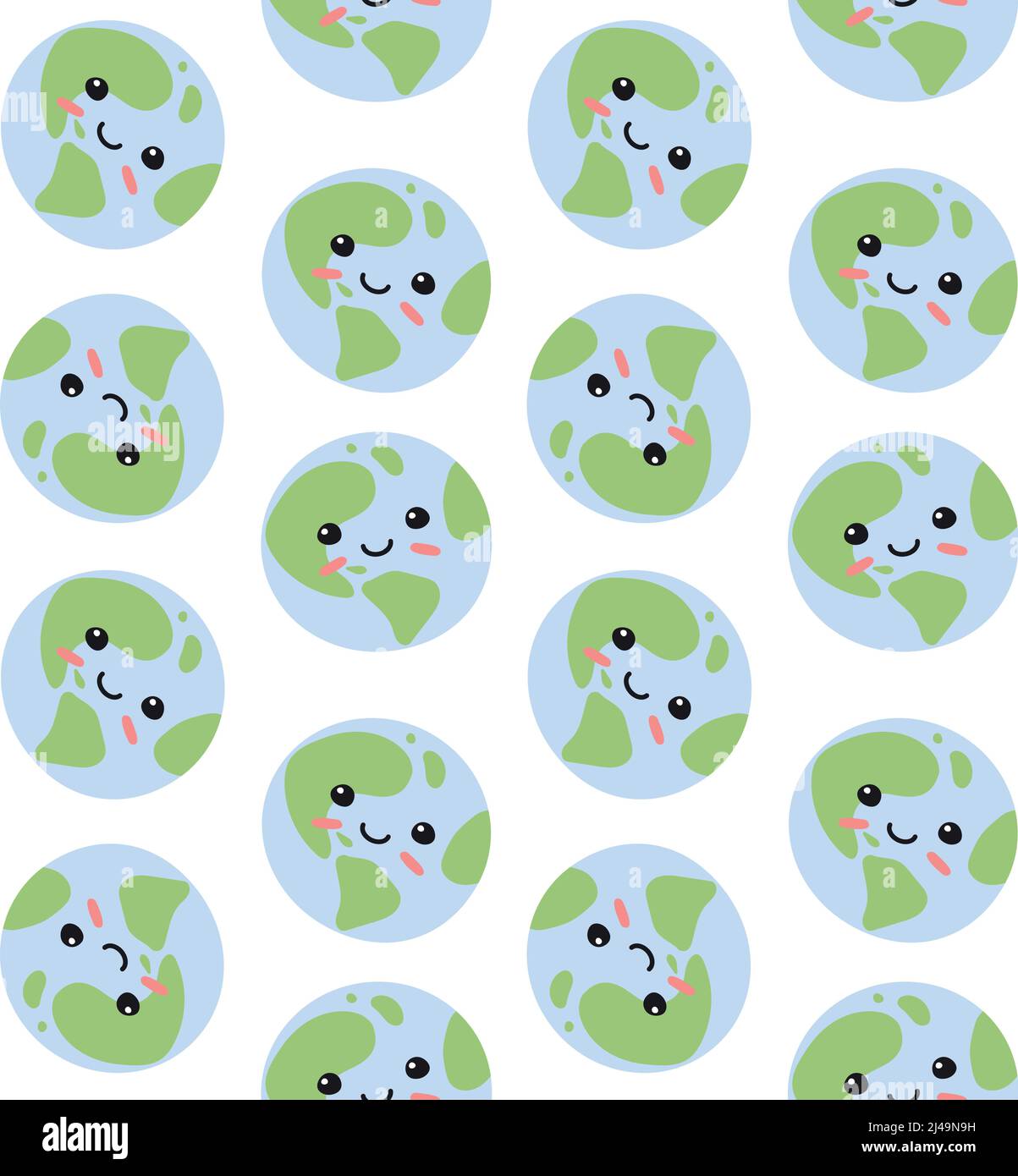 Vector seamless pattern of hand drawn flat planet Earth with face ...