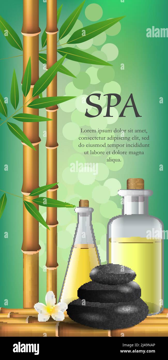 Spa lettering, flower, bamboo, bottles and stones. Spa salon ...