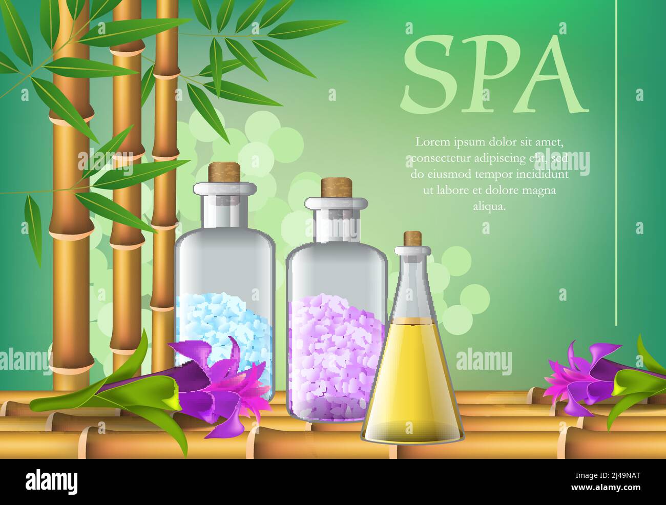 Spa lettering, bottles and flowers. Spa salon advertising poster design ...