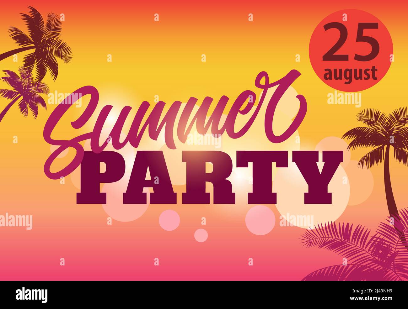 Summer party, august twenty five flyer design with palm silhouettes and ...