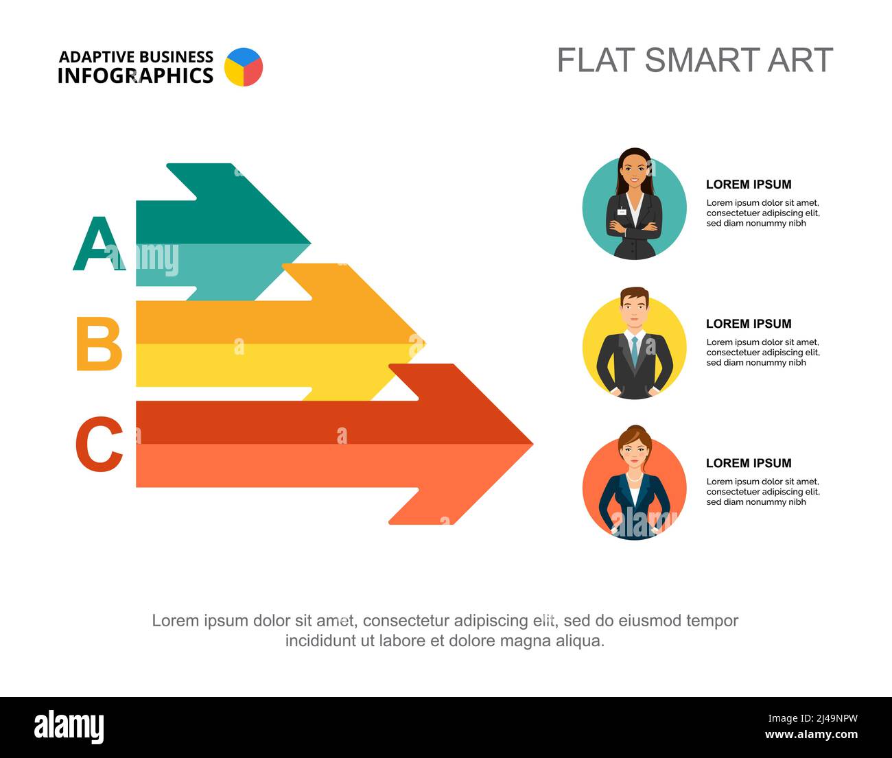 Three arrows process chart template for presentation. Business data ...