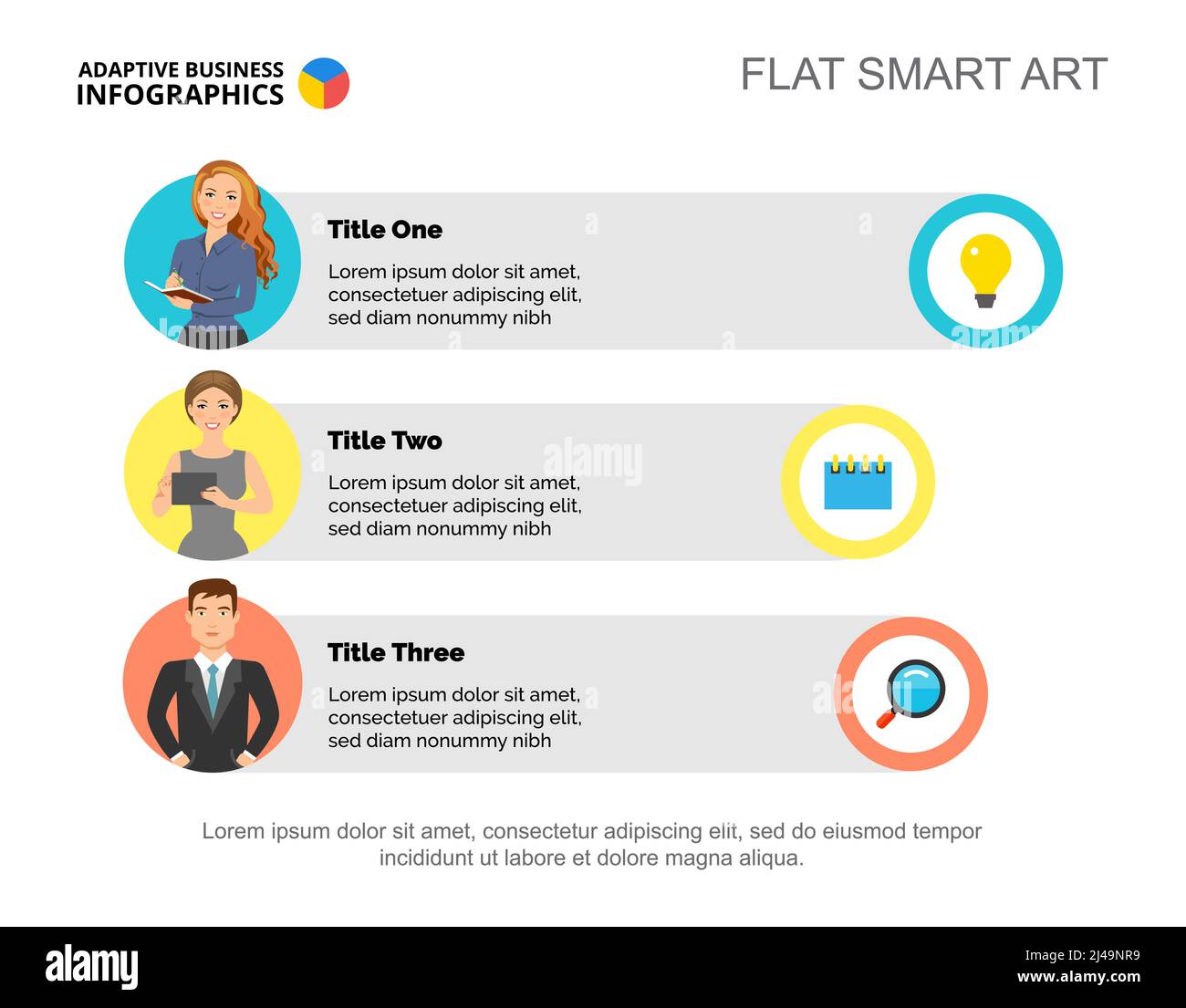 Three colleagues team process chart template for presentation. Business ...