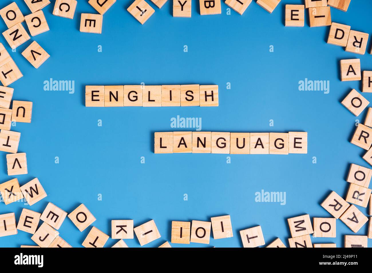 Word english language on blue background and latin letters Stock Photo ...