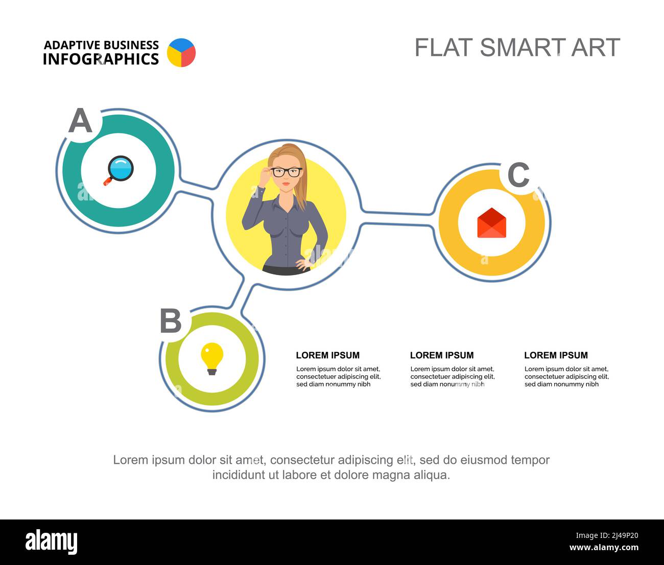 Three elements flow chart template for presentation. Business data ...