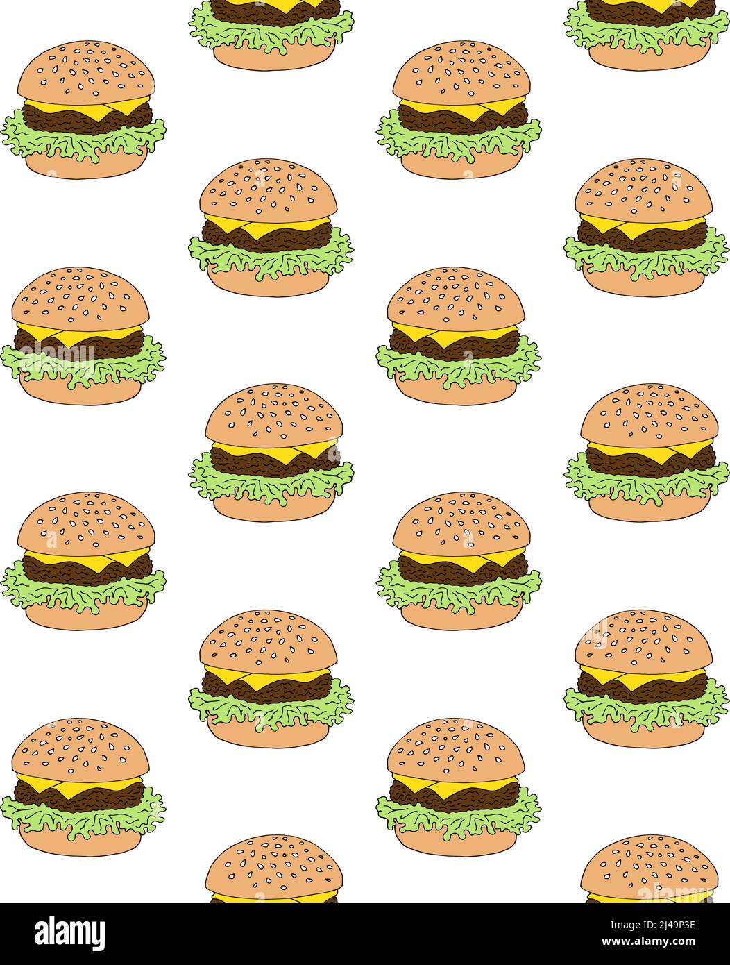 Vector seamless pattern of hand drawn doodle sketch colored burger ...
