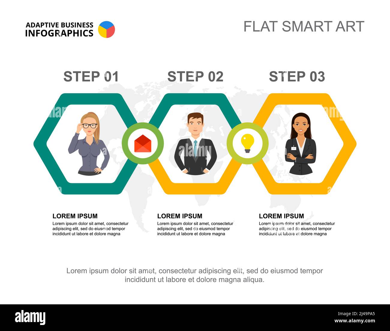 Three partners process chart template for presentation. Business data ...