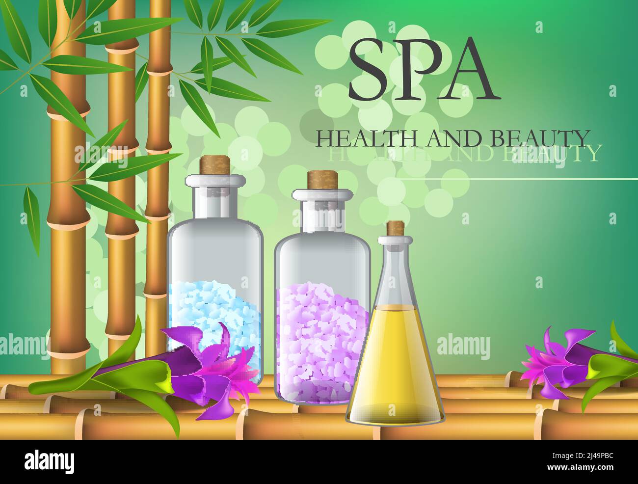 Spa, health and beauty lettering with bamboo and bottles. Spa salon ...
