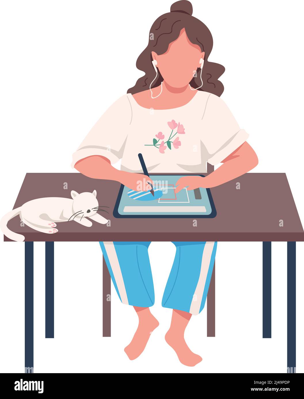 Digital designer with cat semi flat color vector character Stock Vector ...