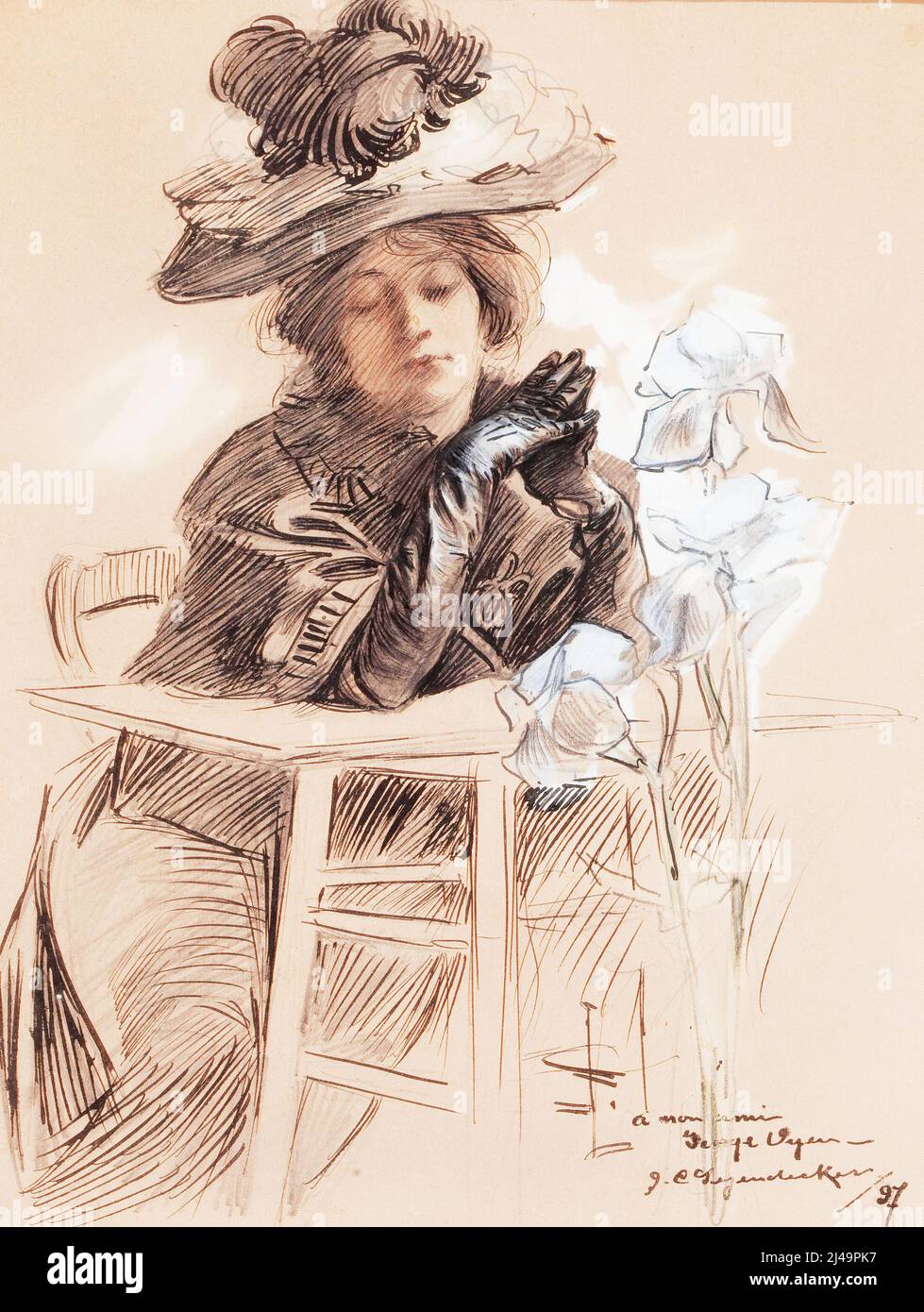 Seated lady with elegant hat hi-res stock photography and images - Alamy